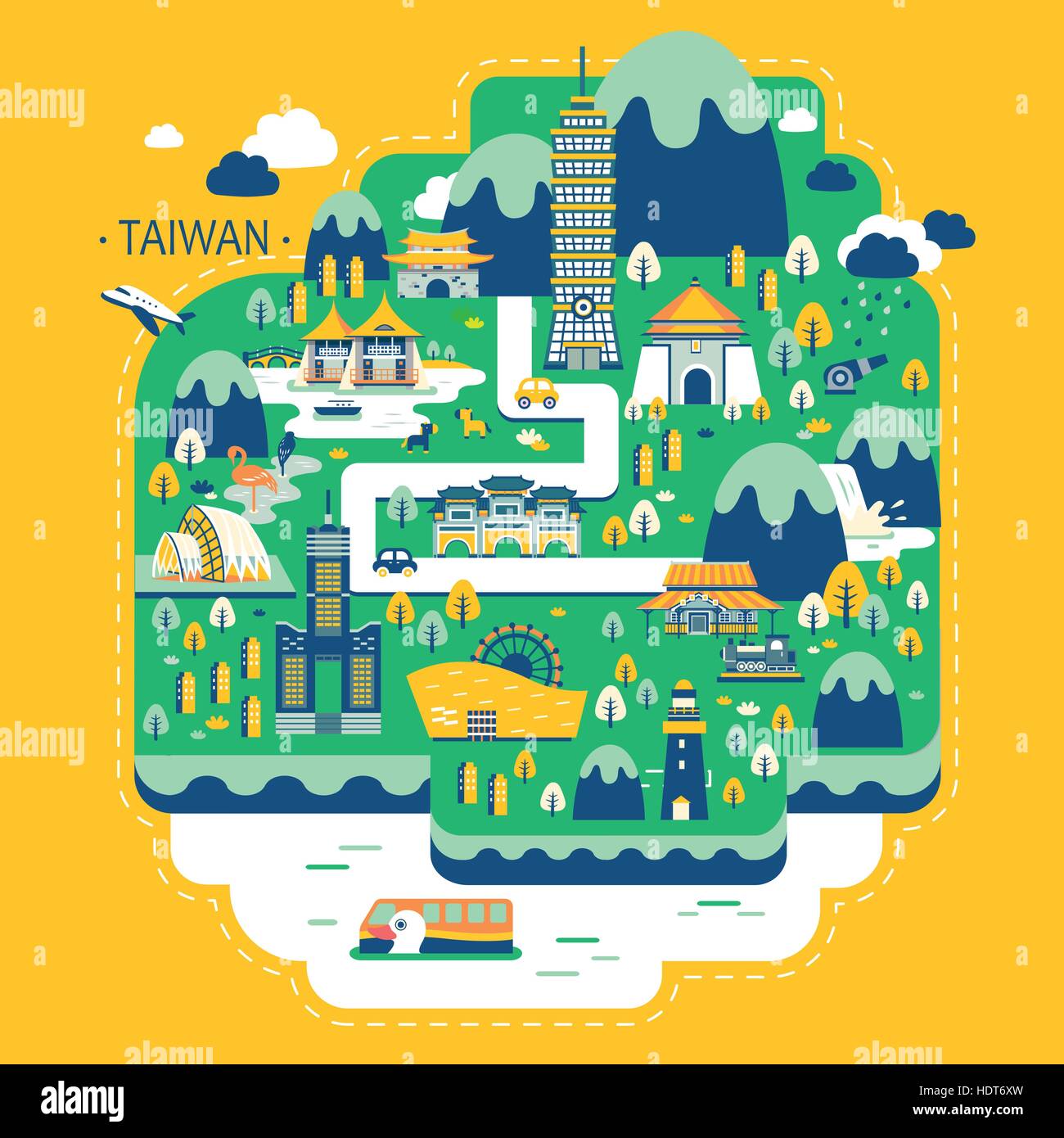 adorable Taiwan travel concept illustration in flat design Stock Vector ...