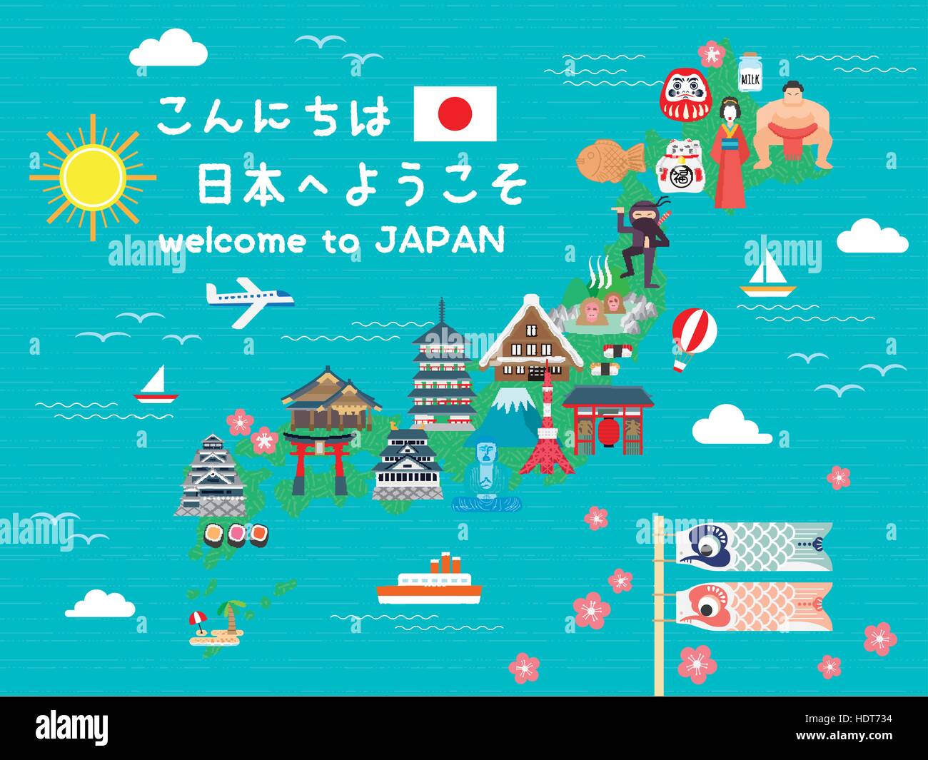 lovely Japan travel map - Hello welcome to Japan on upper left and ...