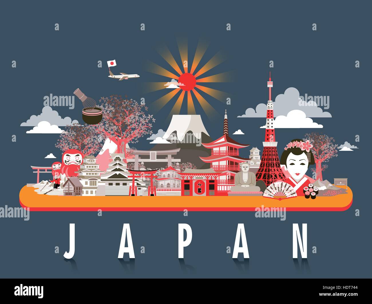 attractive Japan travel poster design with attractions Stock Vector ...