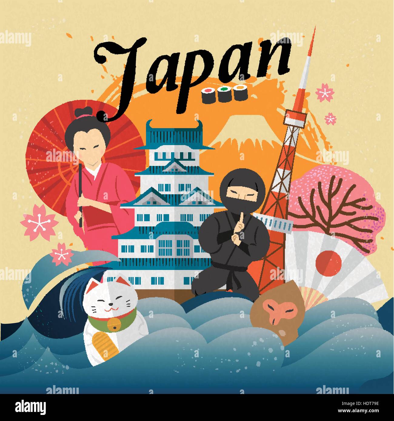 attractive Japan travel poster with classic elements Stock Vector Image ...