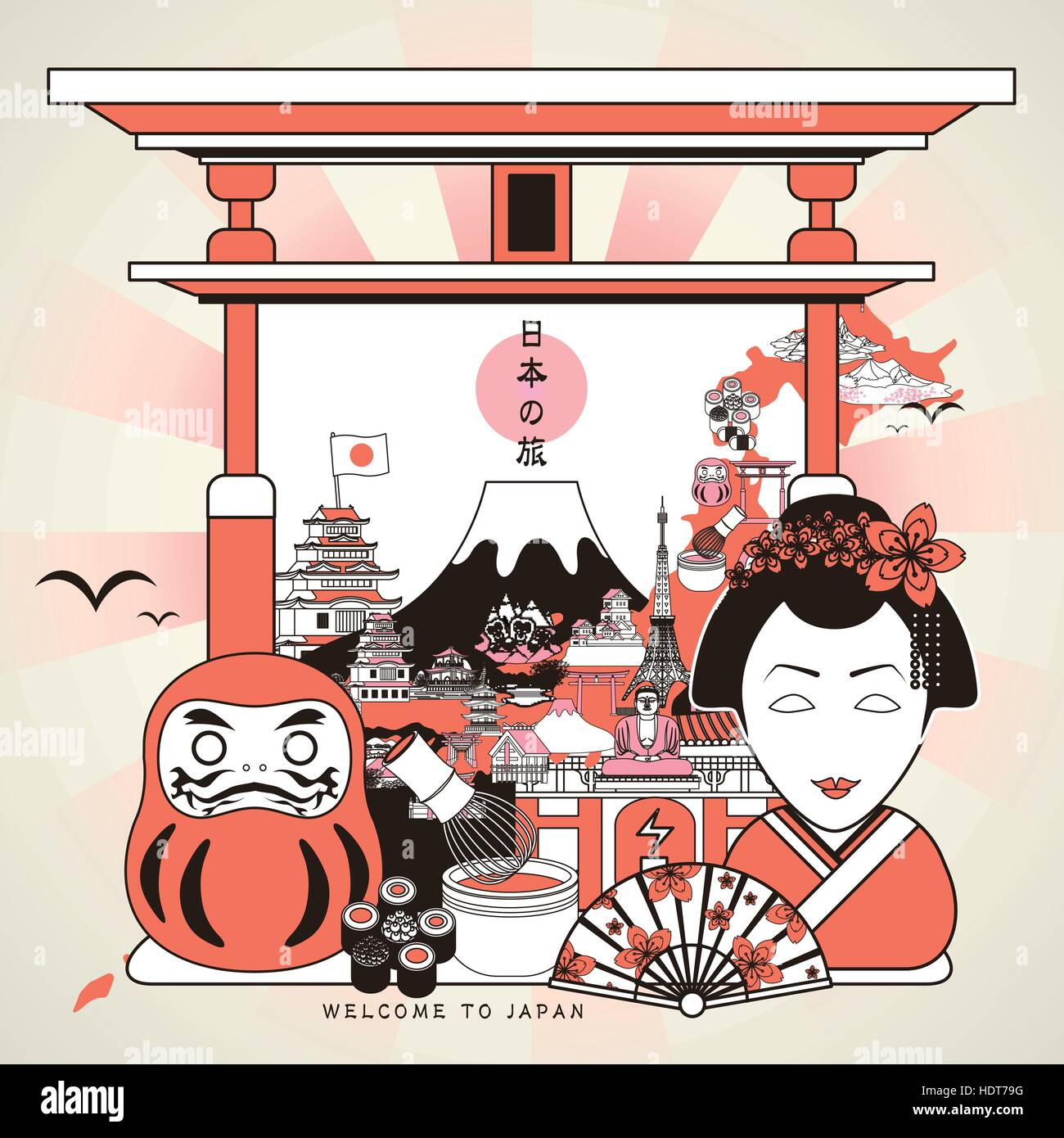 attractive Japan travel poster with traditional elements - Japan travel ...