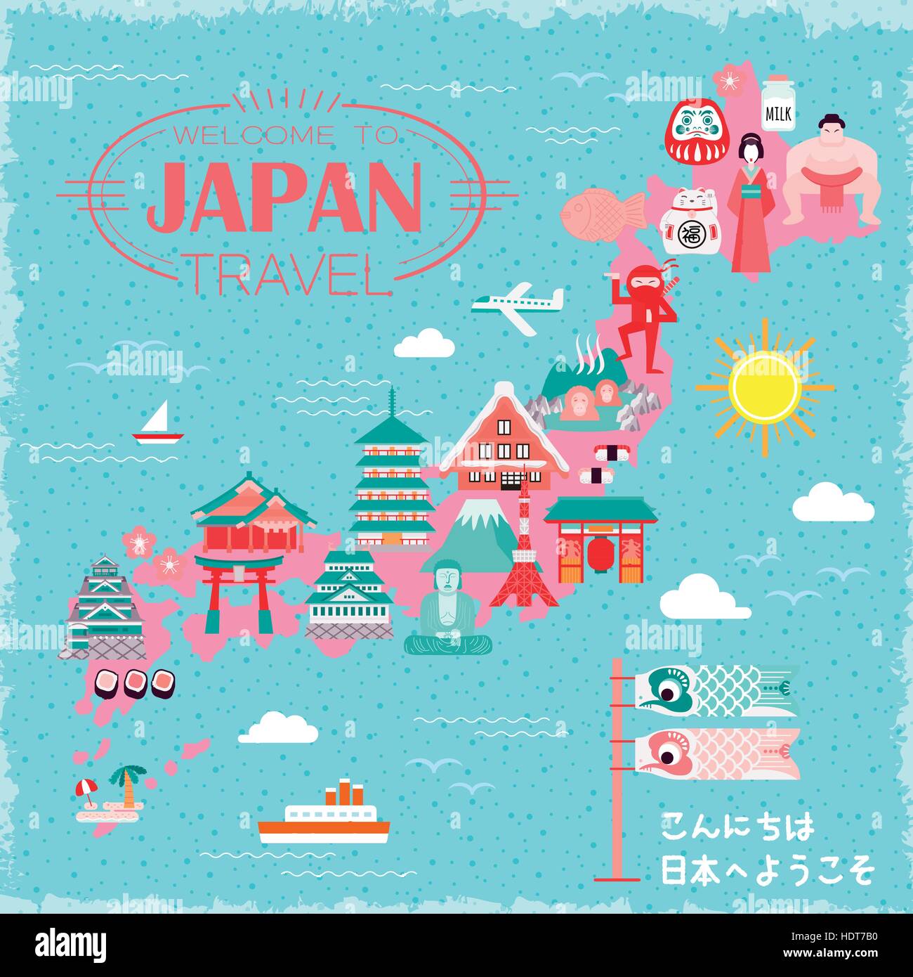lovely Japan travel map - Hello welcome to Japan on lower right and ...