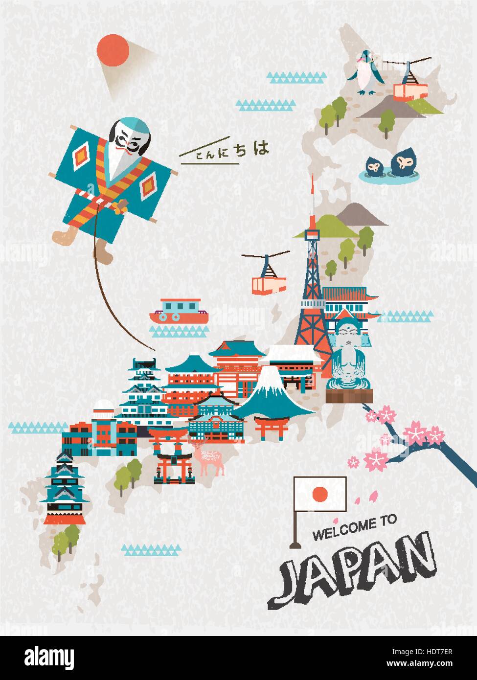lovely Japan travel poster design with attractions Stock Vector Image ...