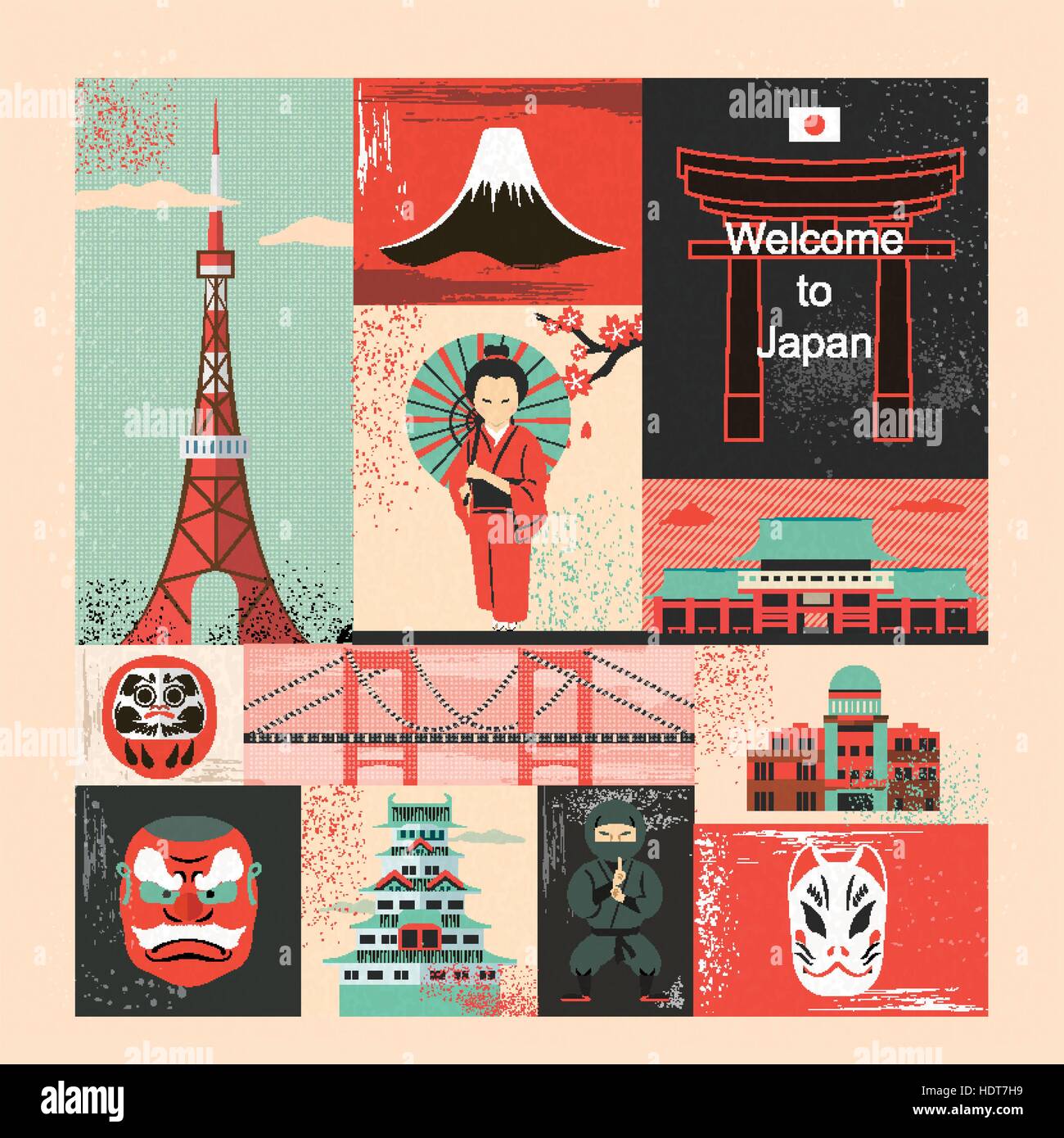 lovely Japan travel elements collection design in flat style Stock ...