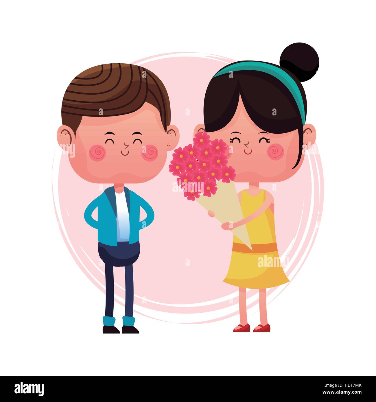 girl with bucket flowers and boy Stock Vector Image & Art - Alamy