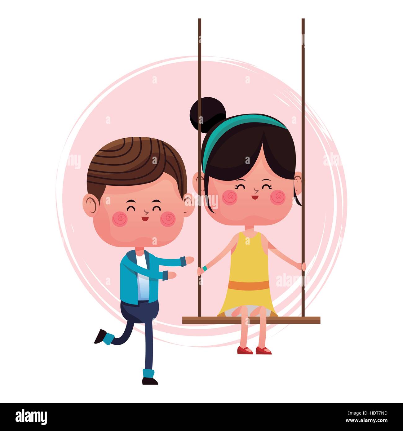 Couple loving pushing girl swing Stock Vector Images - Alamy