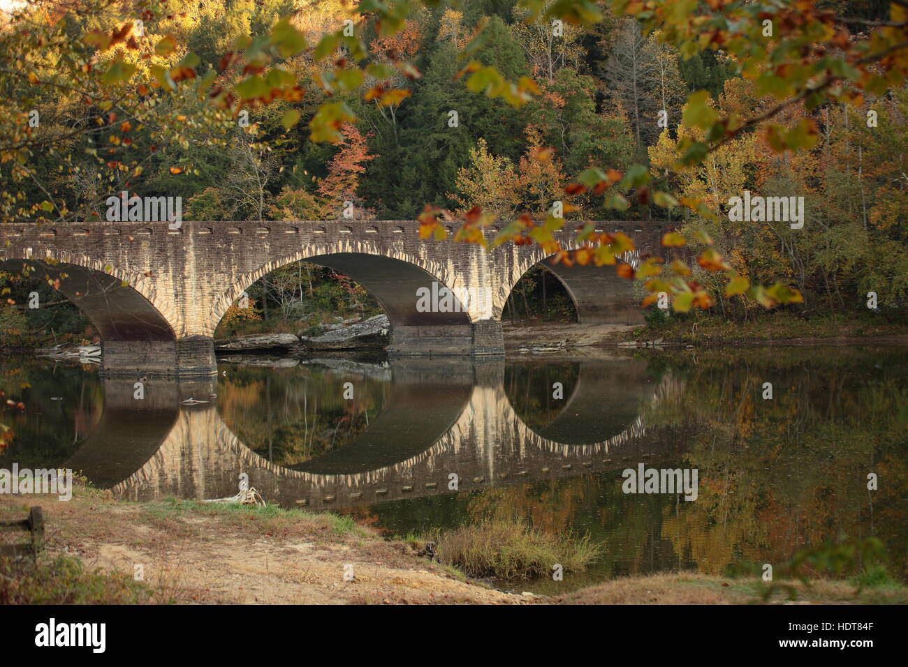 Triple column Bridge reflection at Cumberland Falls Stock Photo - Alamy