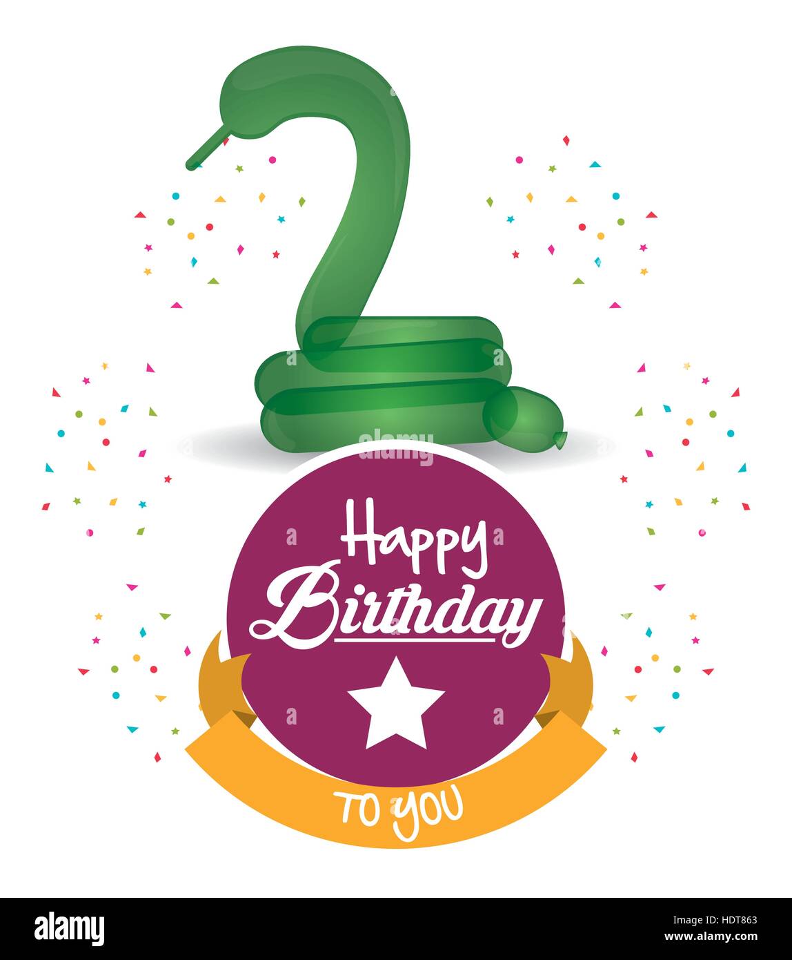 cute balloon snake happy birthday confetti ribbon Stock Vector Image ...