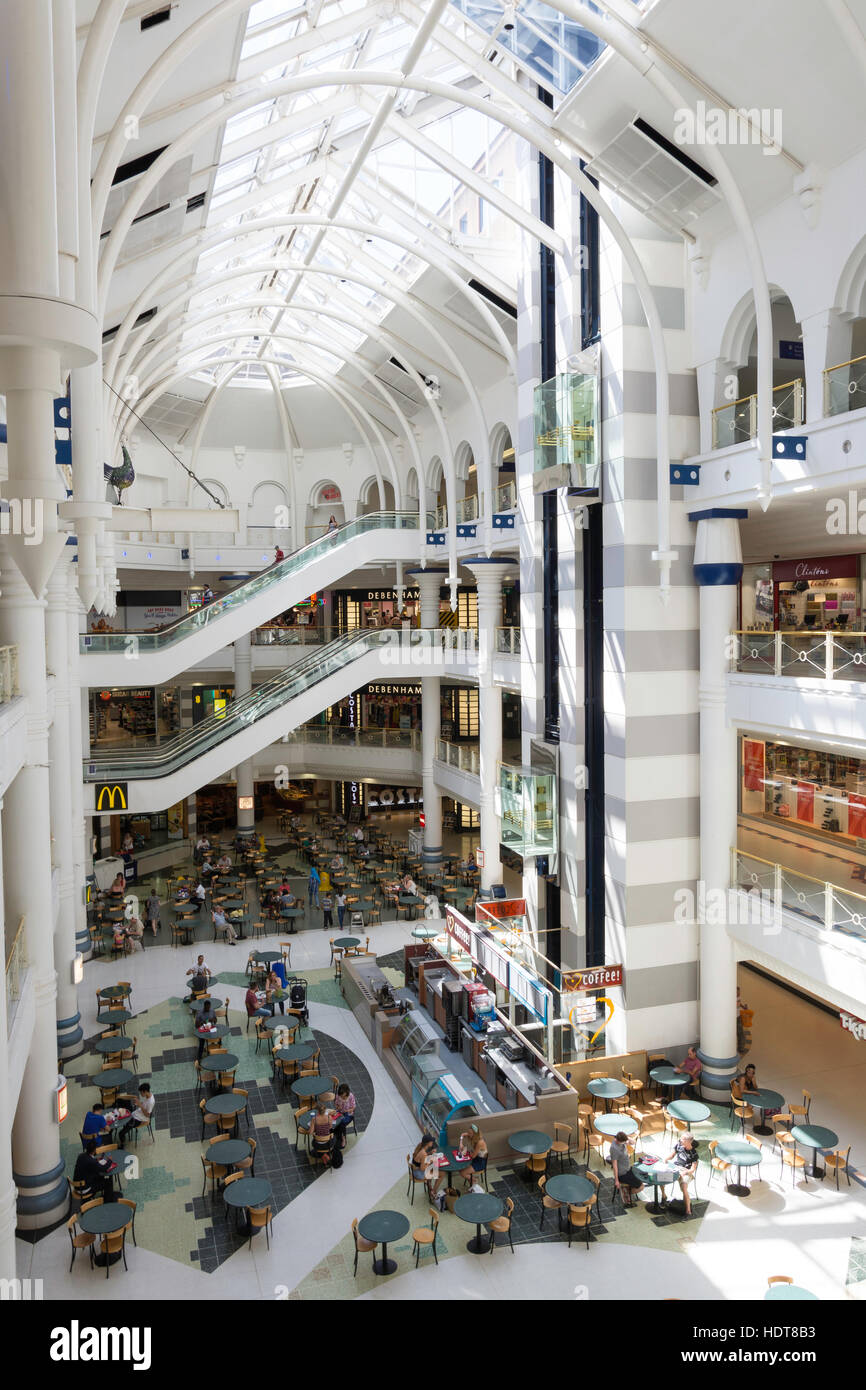 Interior atrium of The Peacocks Centre, Woking Town Square, Woking ...