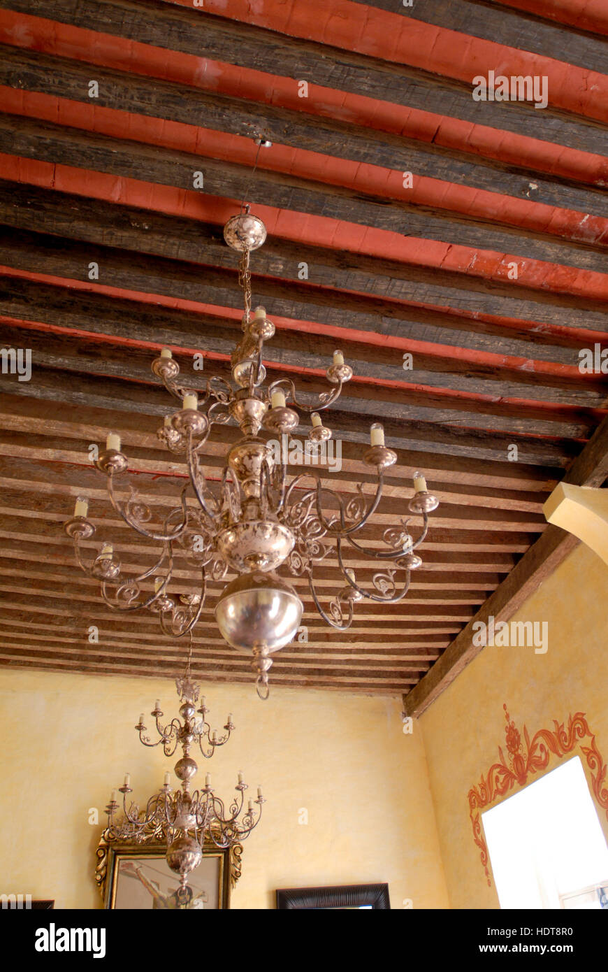 Silver antique light fixture in old home in Puebla, Mexico Stock Photo ...