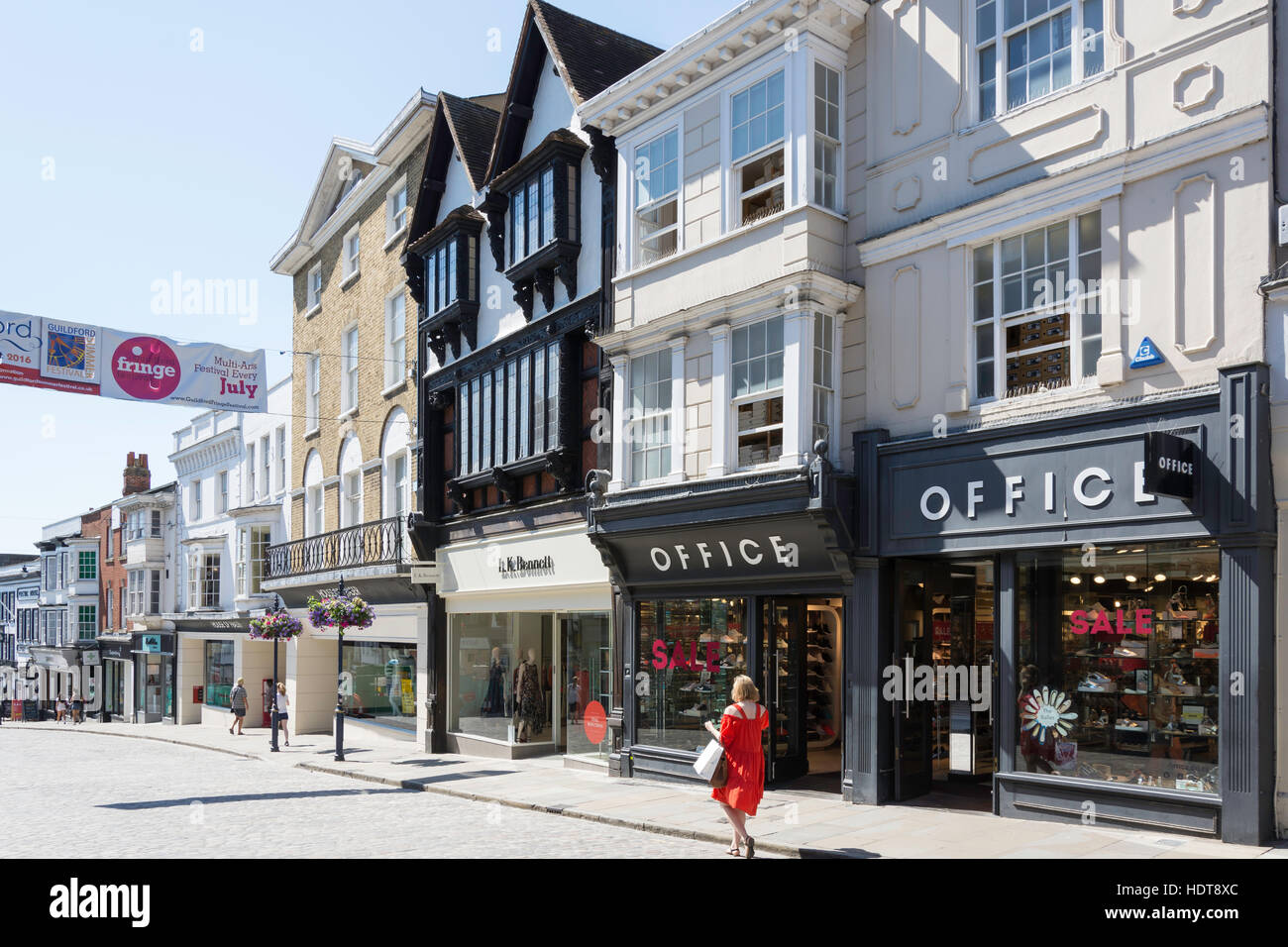 Period buildings on Guildford High Street, Guildford, Surrey, England ...