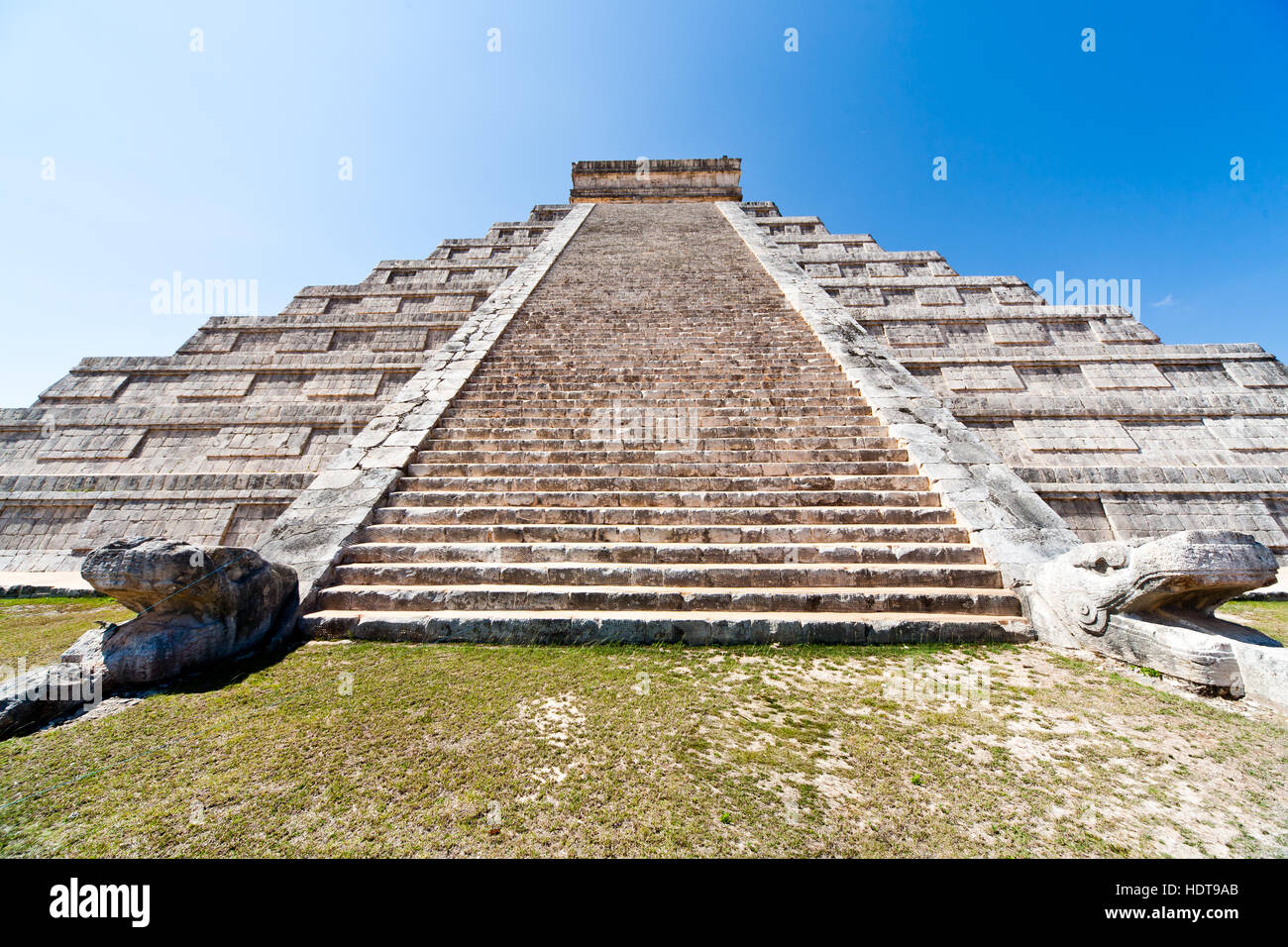 Wide angle view of the Mayan pyramid of Kukulcan El Castillo in Chichen ...