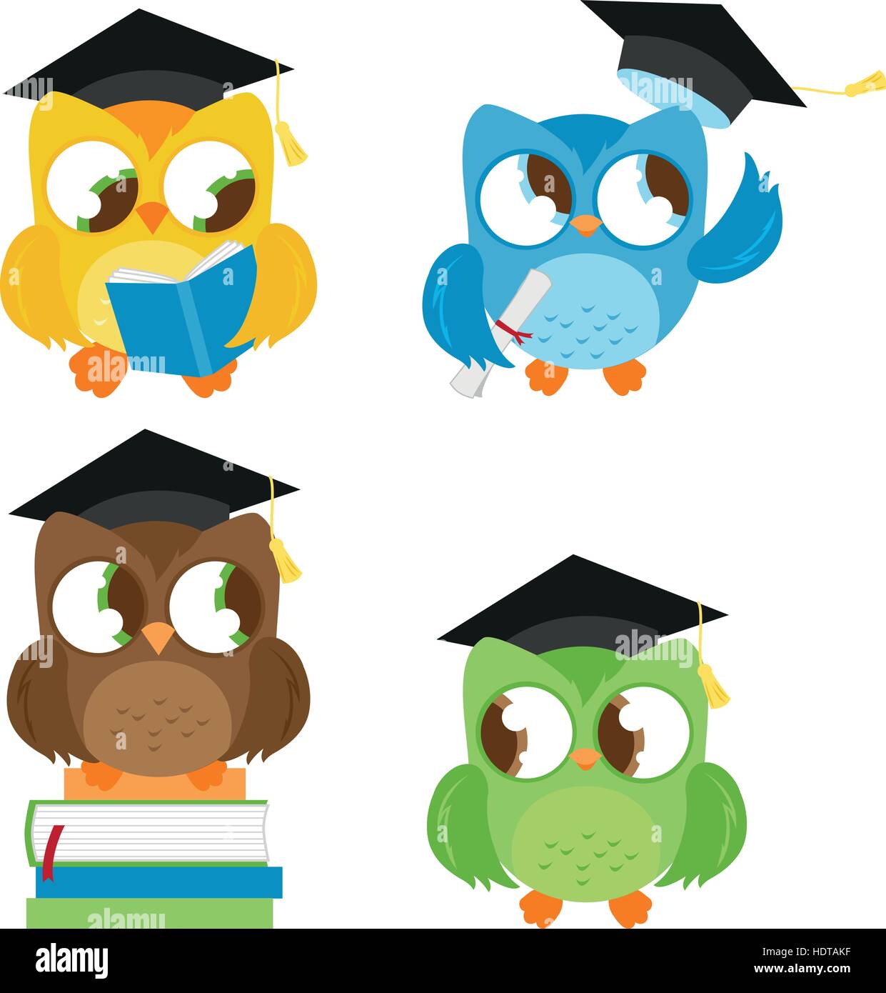 Owls with graduation hats. Owl teacher and students in the classroom ...