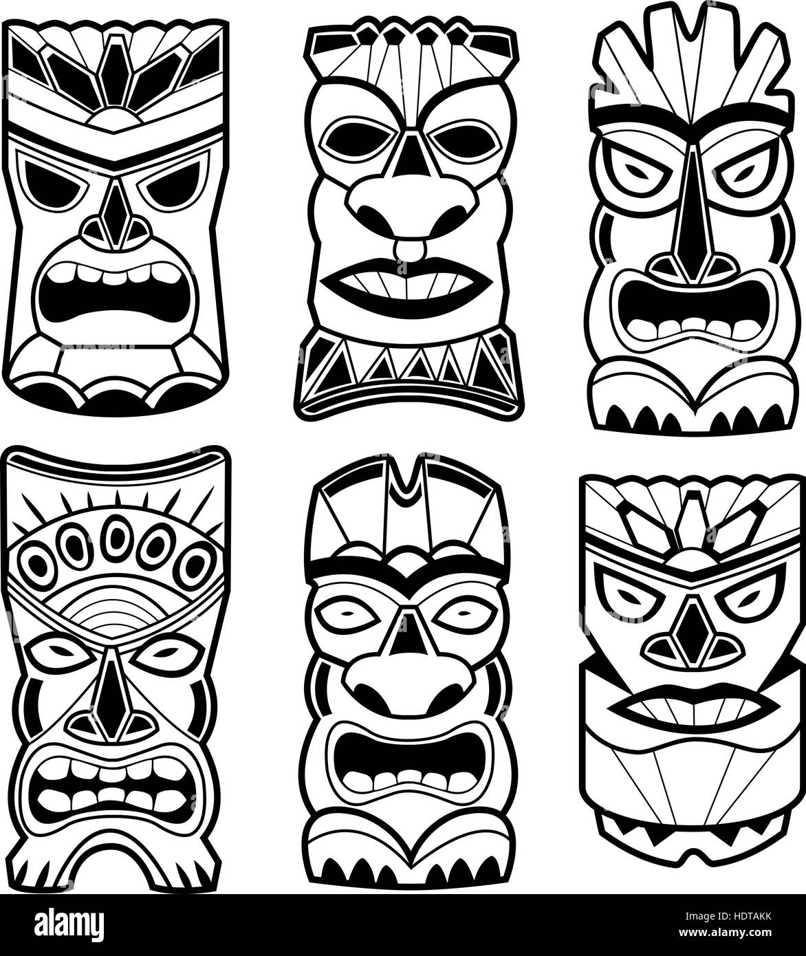 Hawaiian tiki statue masks. Polynesian wooden statues, Hawaii tribal ...