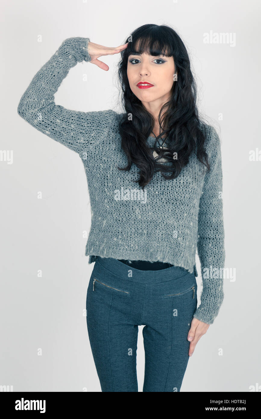 Beautiful woman doing different expressions in different sets of ...