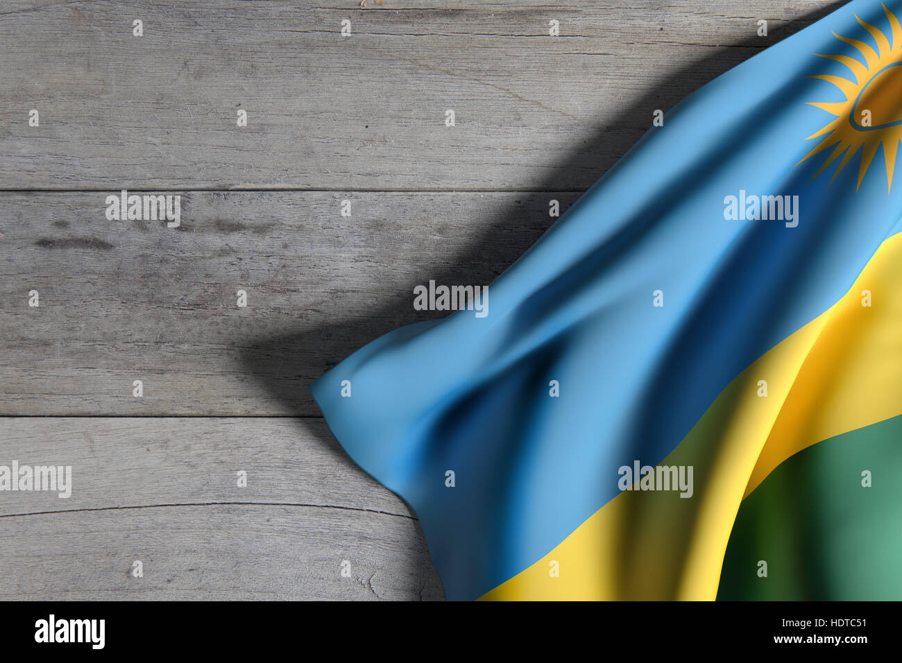 3d rendering of Republic of Rwanda flag waving on wooden background ...