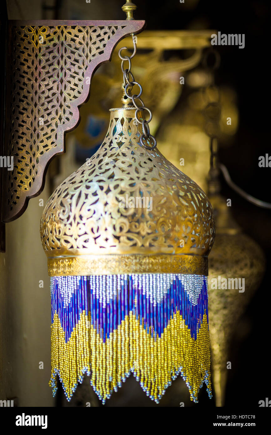 Traditional decorative Arabic lantern hanging on a metal chain Stock ...