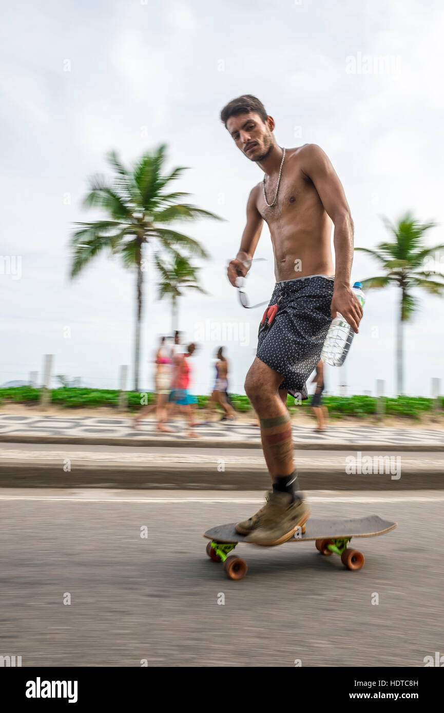 RIO DE JANEIRO - MARCH 6, 2016: Young carioca Brazilian on skateboard ...