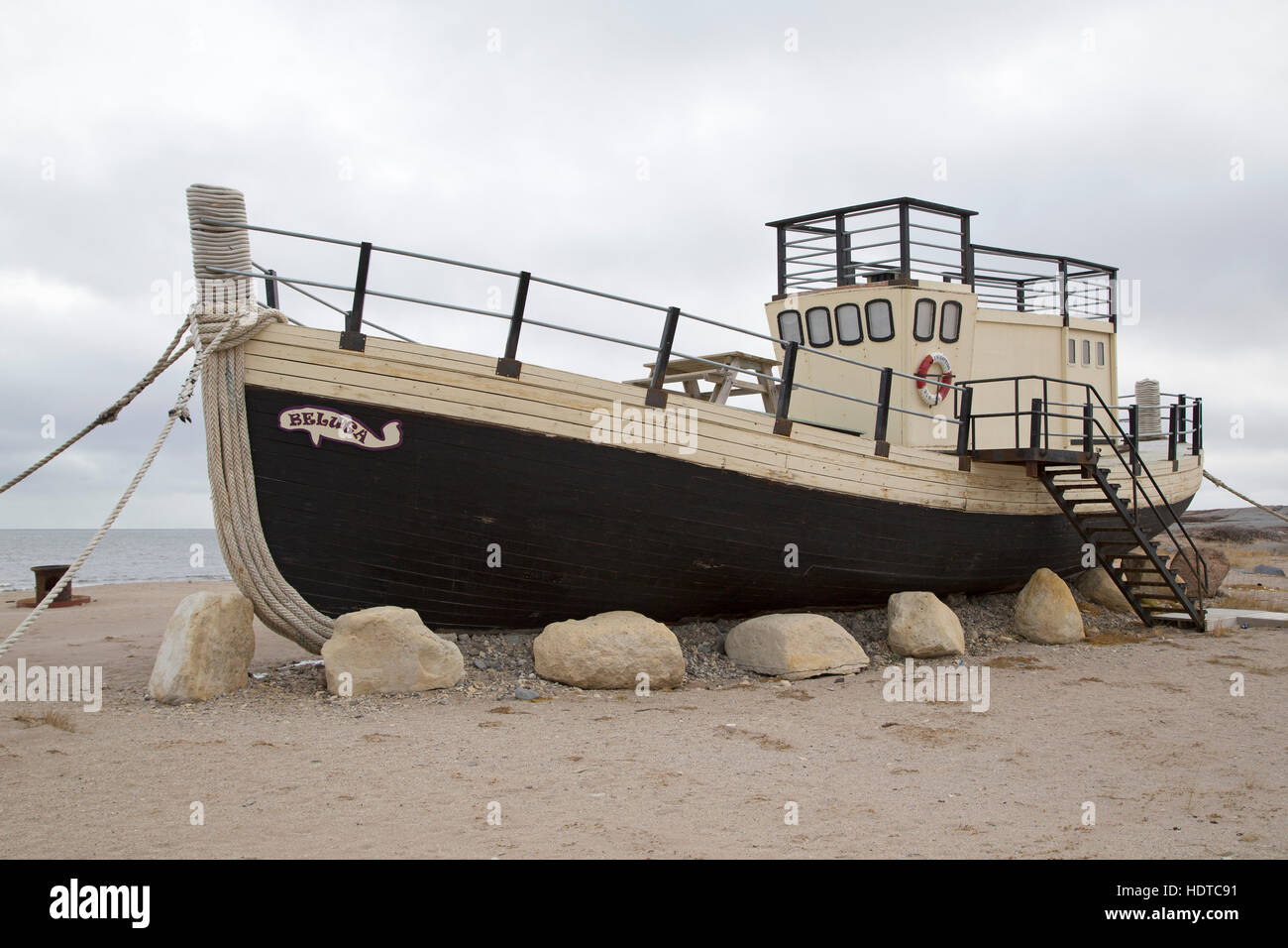 The Beluga, a boat by the shore of the Hudson Bay, at Churchill in ...