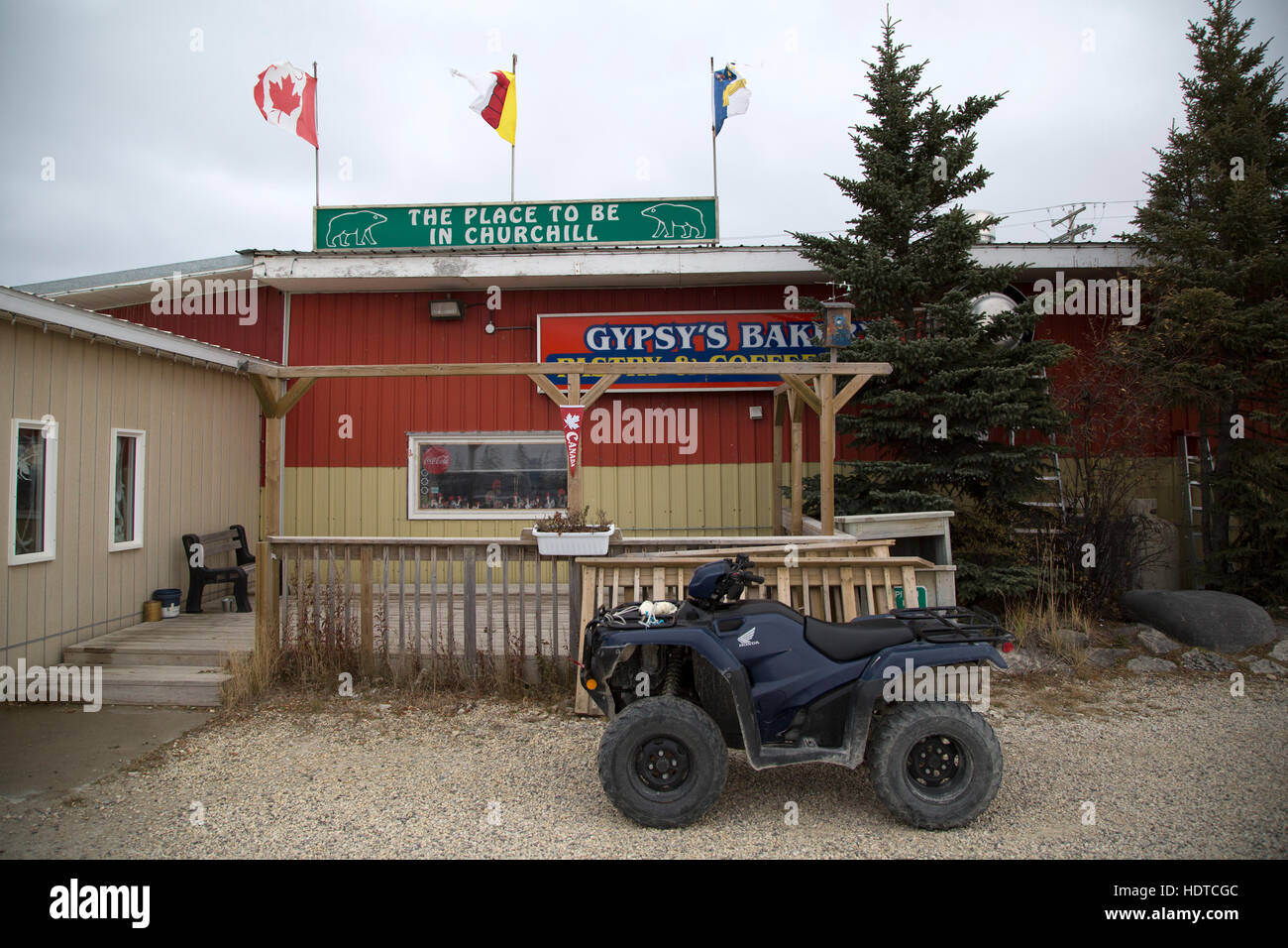 A quad bike outside of Gypsy's Bakery in Churchill, Canada.The ...