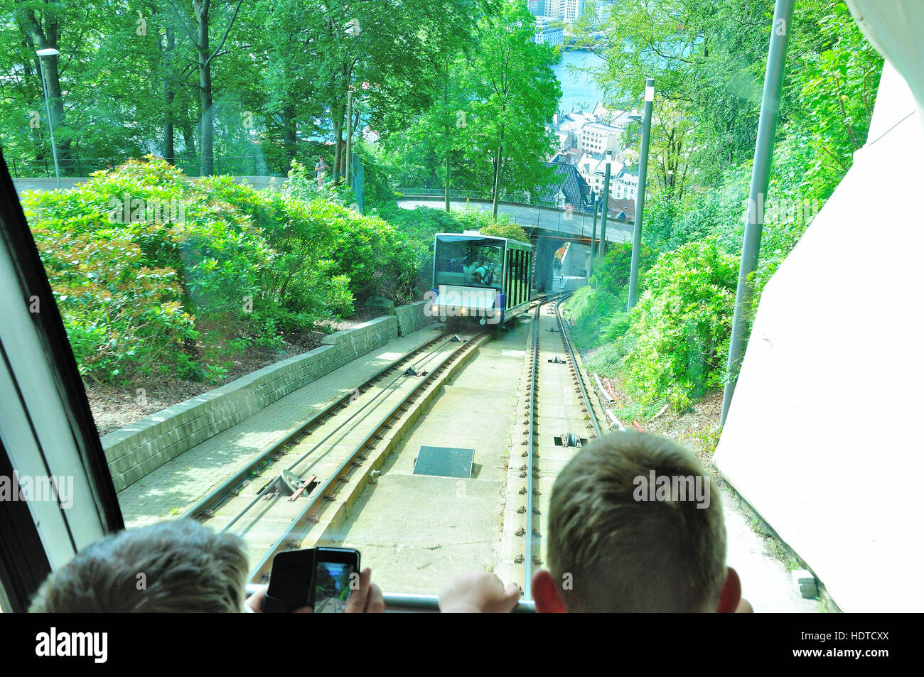 View from the Funicular carriage,Floibanen Funicular Bergen Norway ...