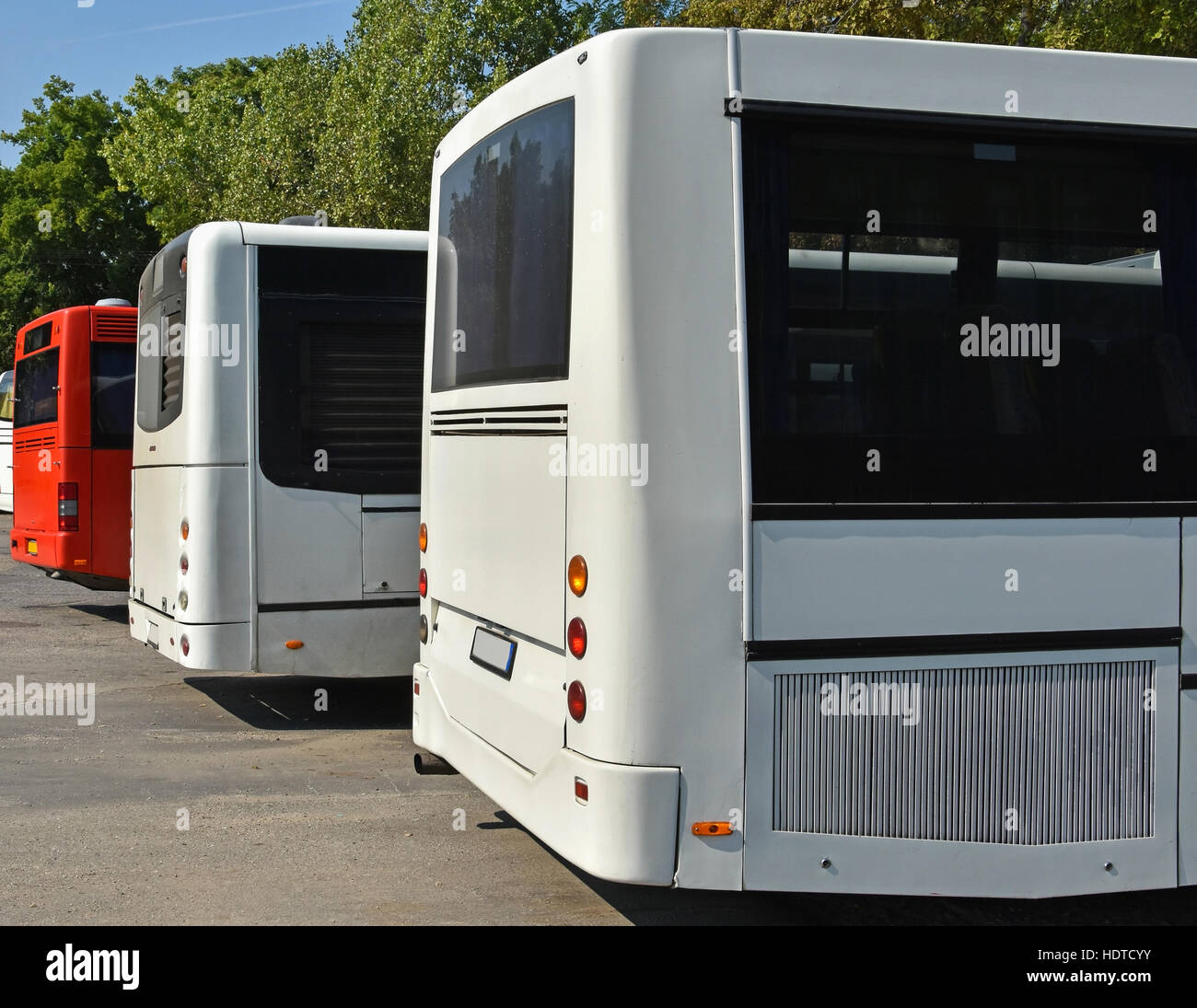 Red and white buses hi-res stock photography and images - Alamy