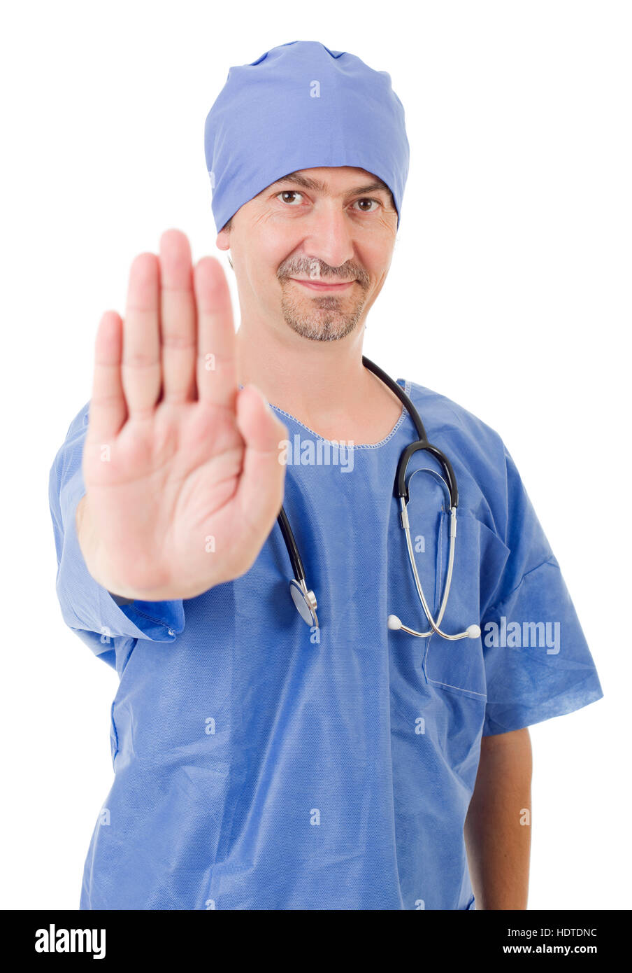 male doctor going stop with his hand, isolated Stock Photo - Alamy