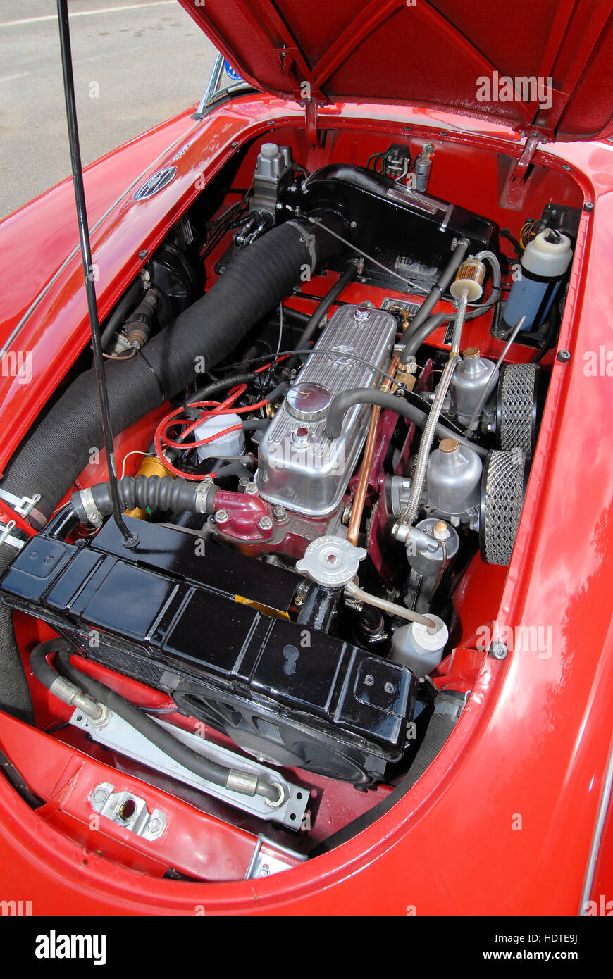 Red MGA open bonnet engine shot Stock Photo - Alamy