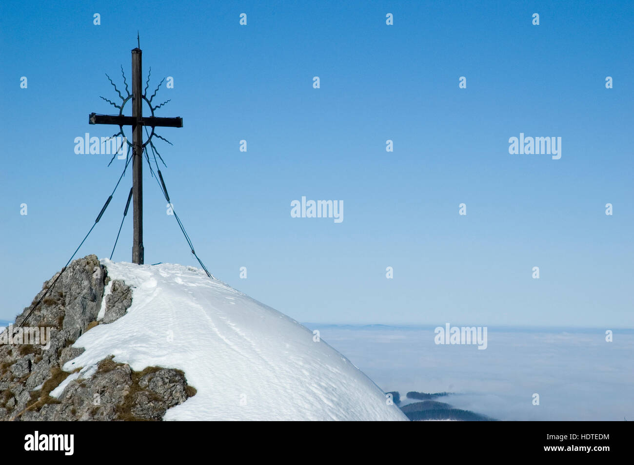 Summit cross on Mt. Steinerner Jaeger, pre-Alps near Reichraming in the ...