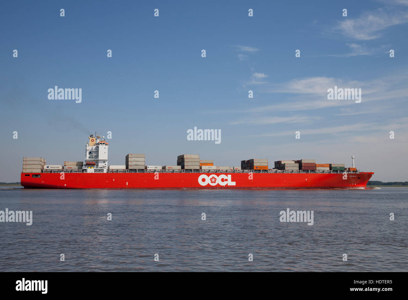 Container ship with cargo on River Elbe, Lower Saxony, Germany Stock ...