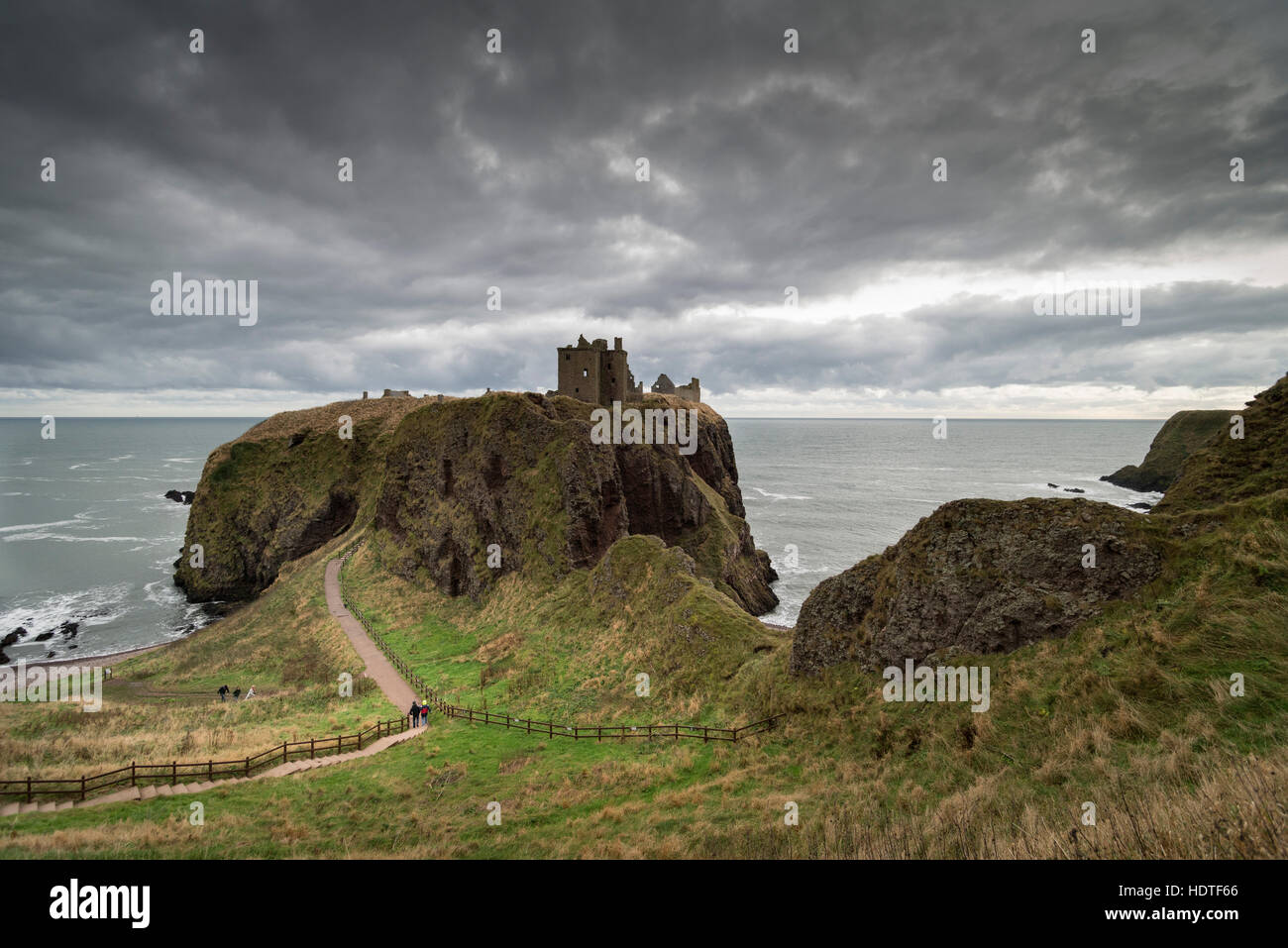 Dunnottar Castle near Aberdeen in North East Scotland is a ruined cliff ...