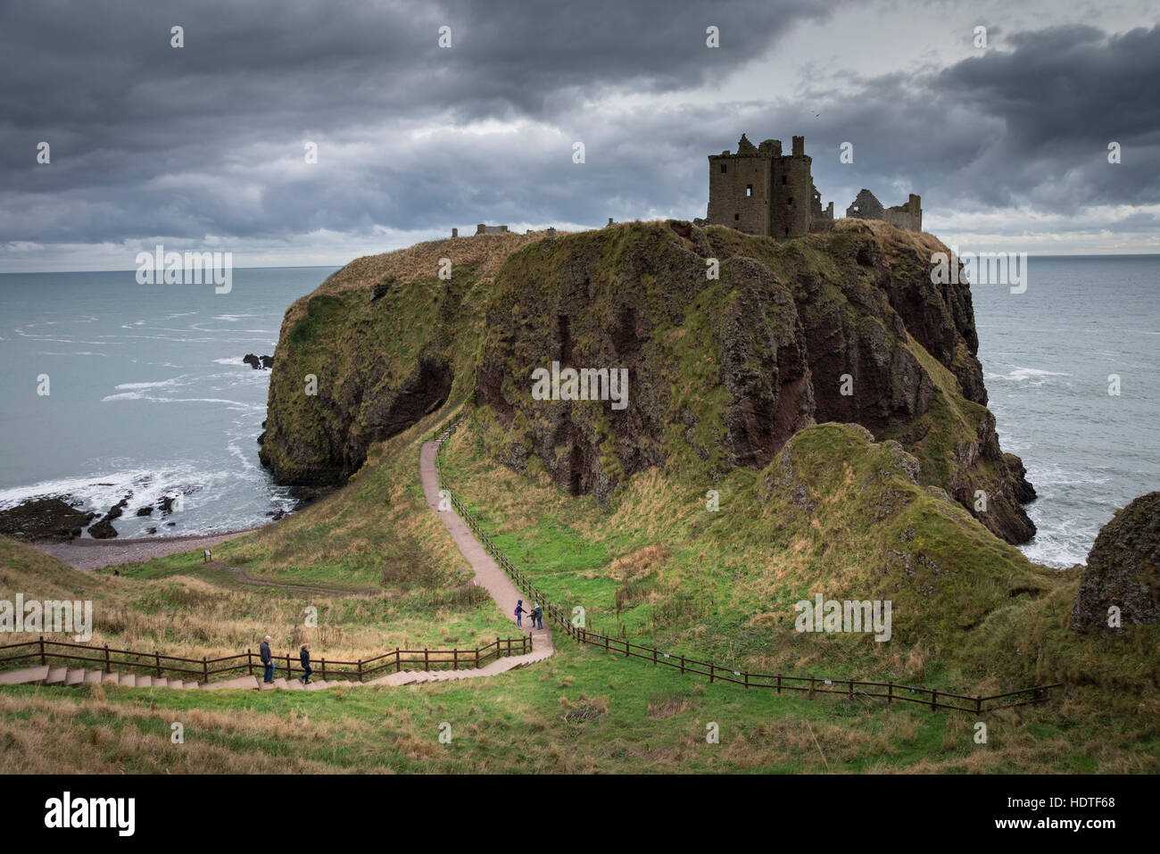 Dunnottar Castle near Aberdeen in North East Scotland is a ruined cliff ...