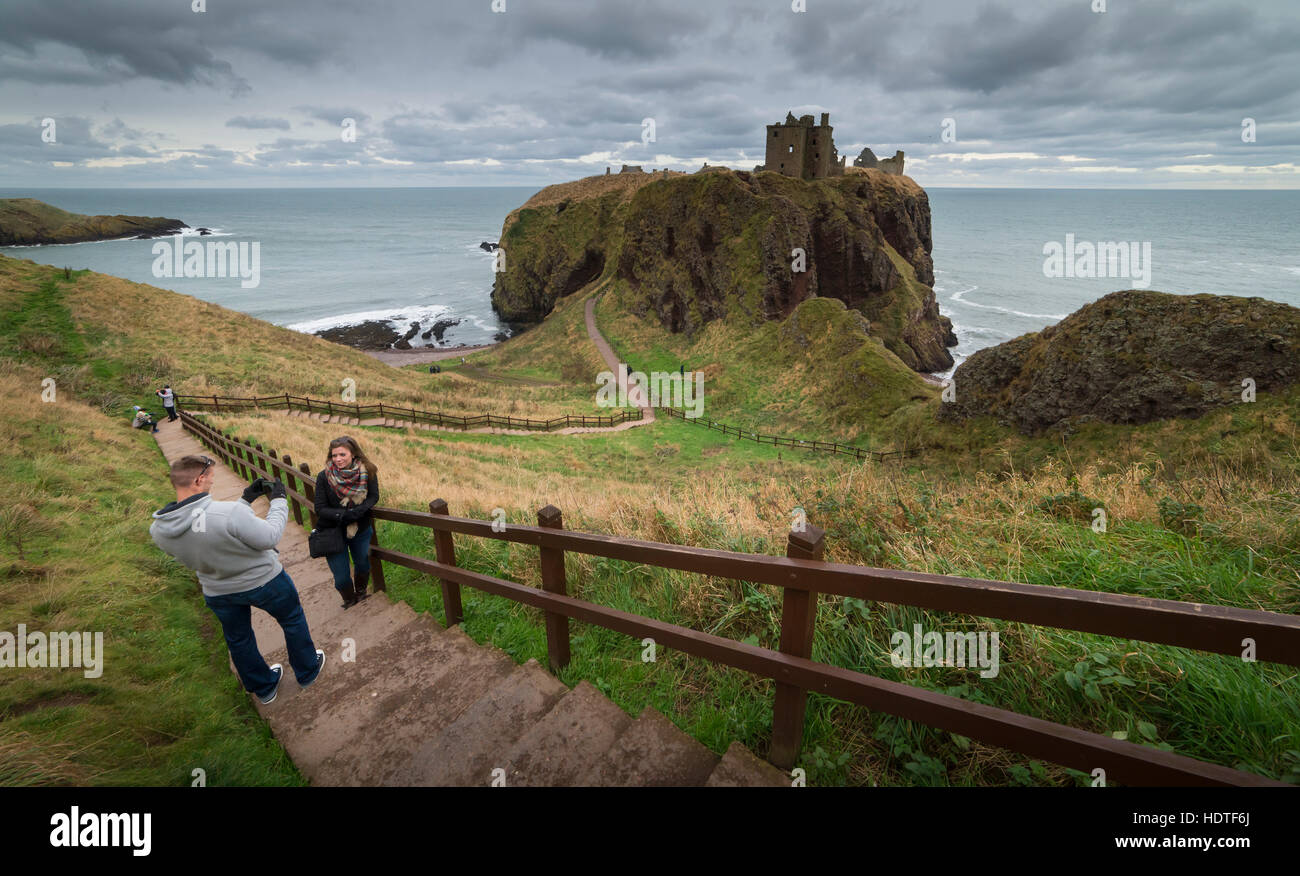 Dunnottar Castle near Aberdeen in North East Scotland is a ruined cliff ...