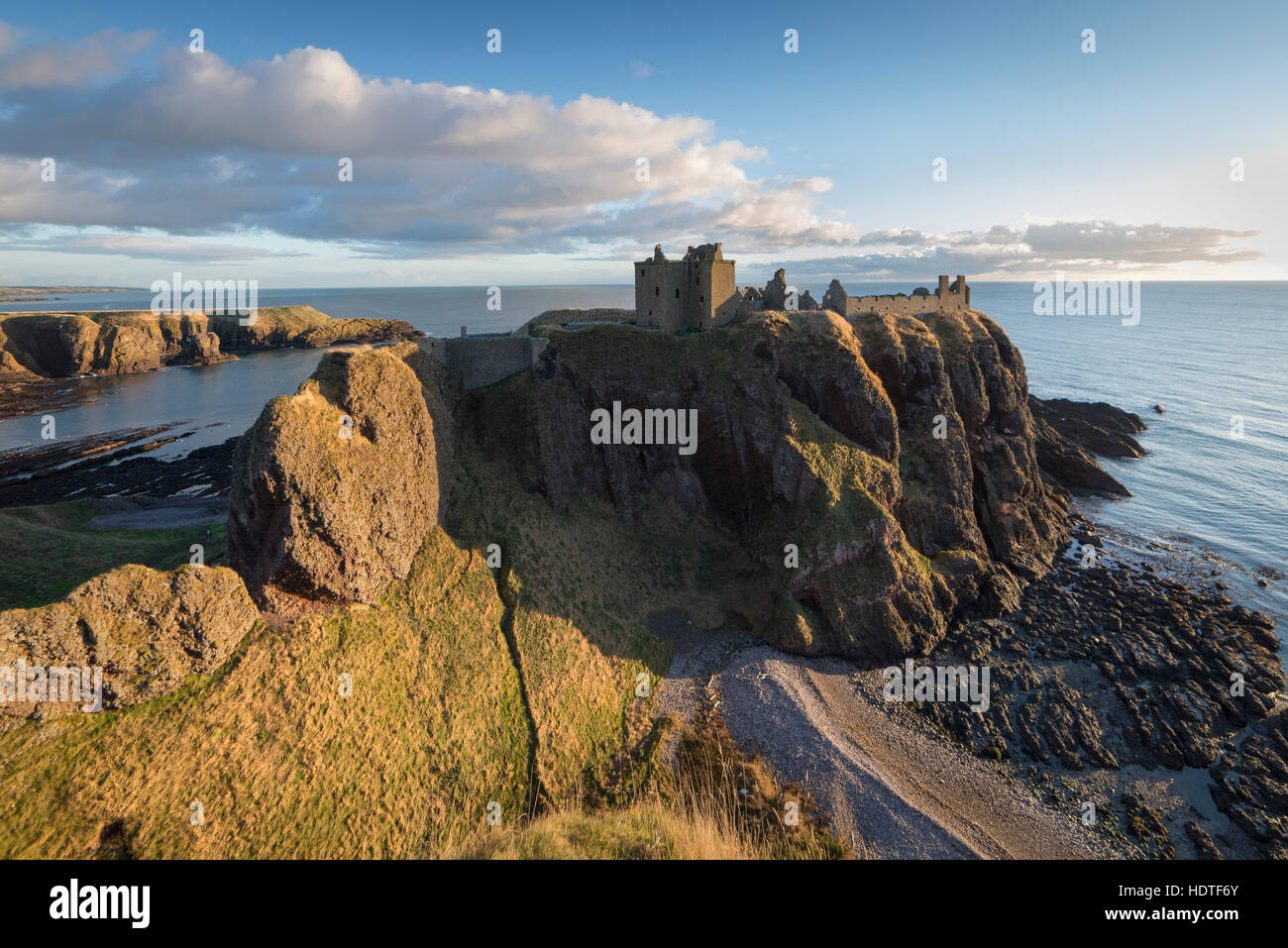 Dunnottar Castle near Aberdeen in North East Scotland is a ruined cliff ...