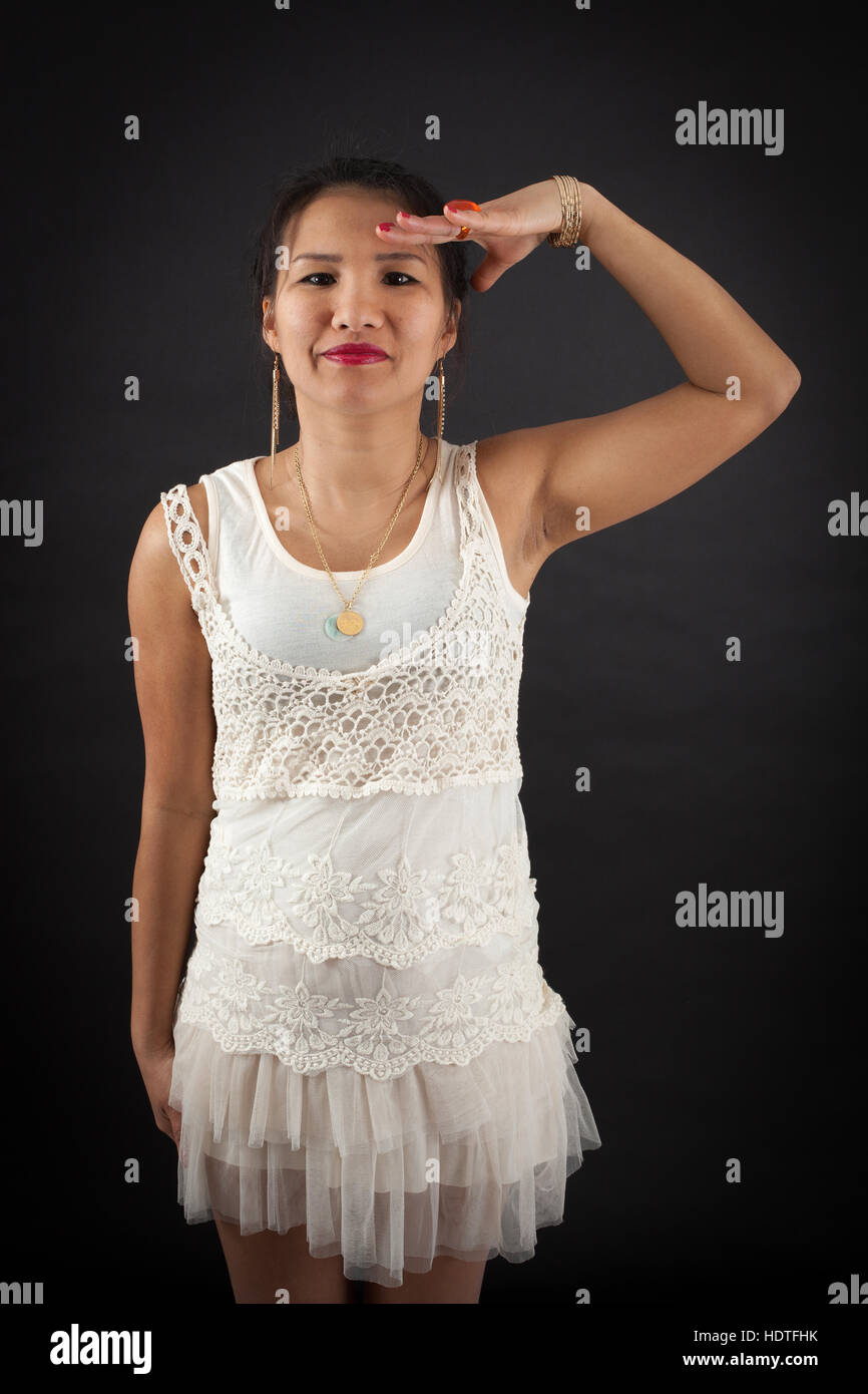 Beautiful woman doing different expressions in different sets of ...