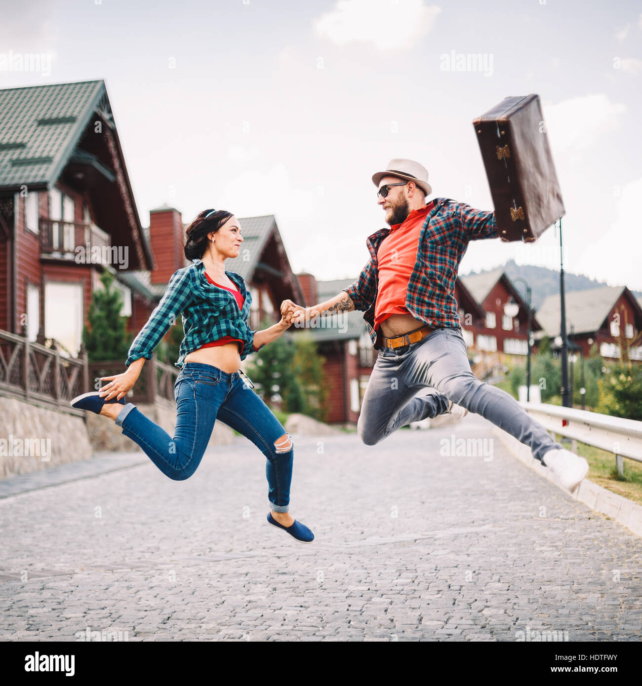 Together jumping hi-res stock photography and images - Alamy