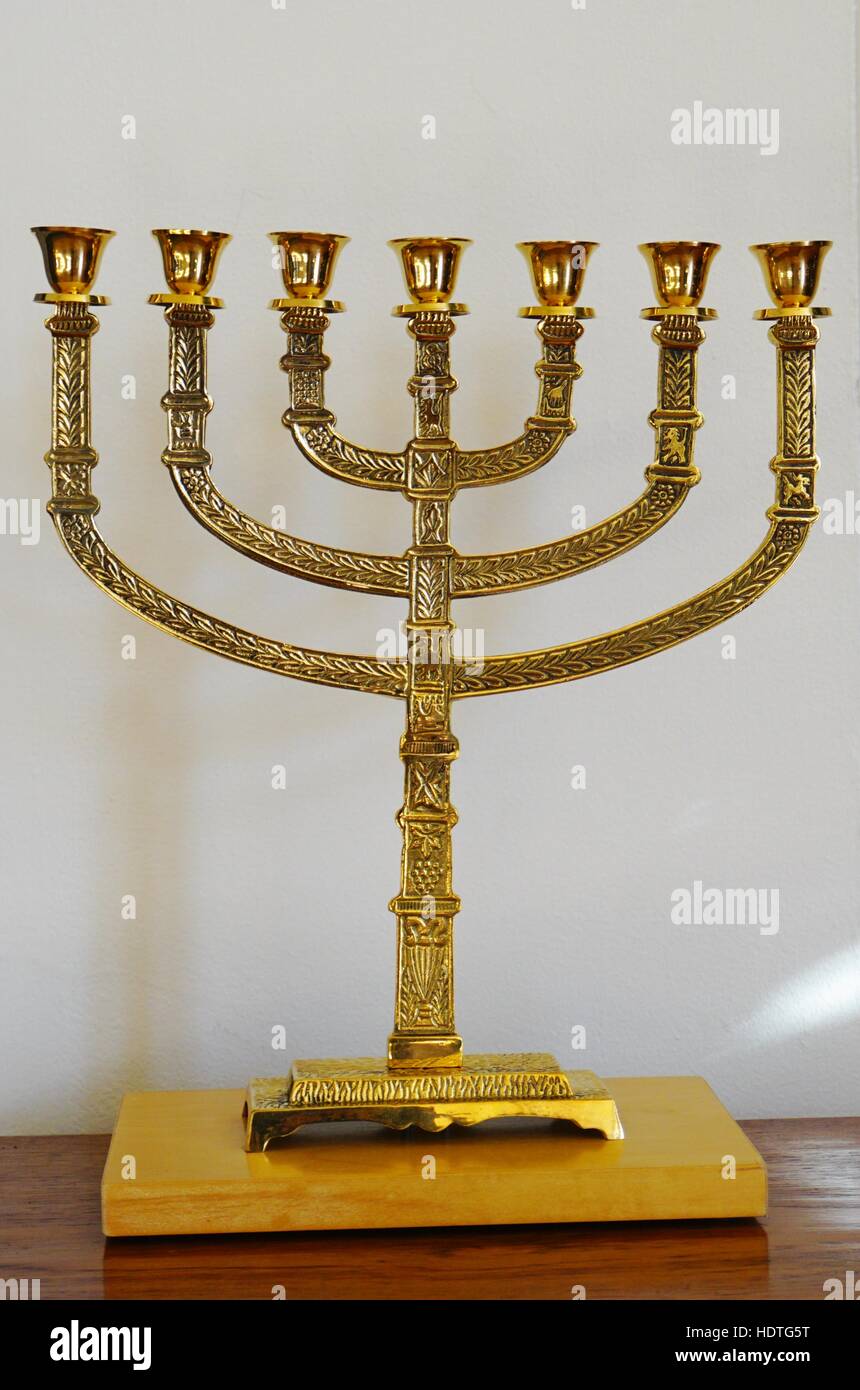 A golden seven-branched Jewish Menorah Stock Photo - Alamy