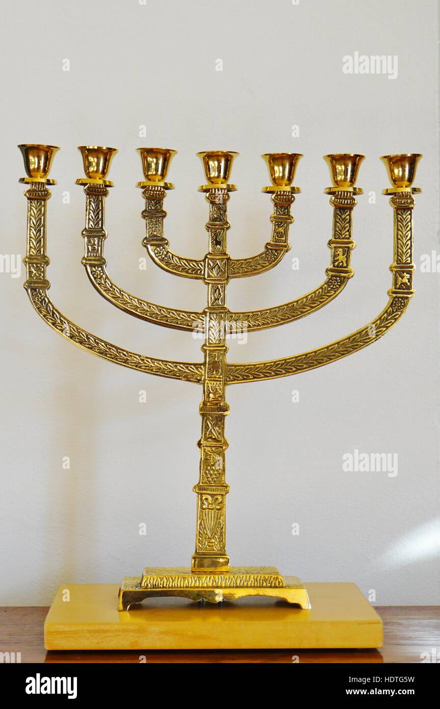 A golden seven-branched Jewish Menorah Stock Photo - Alamy