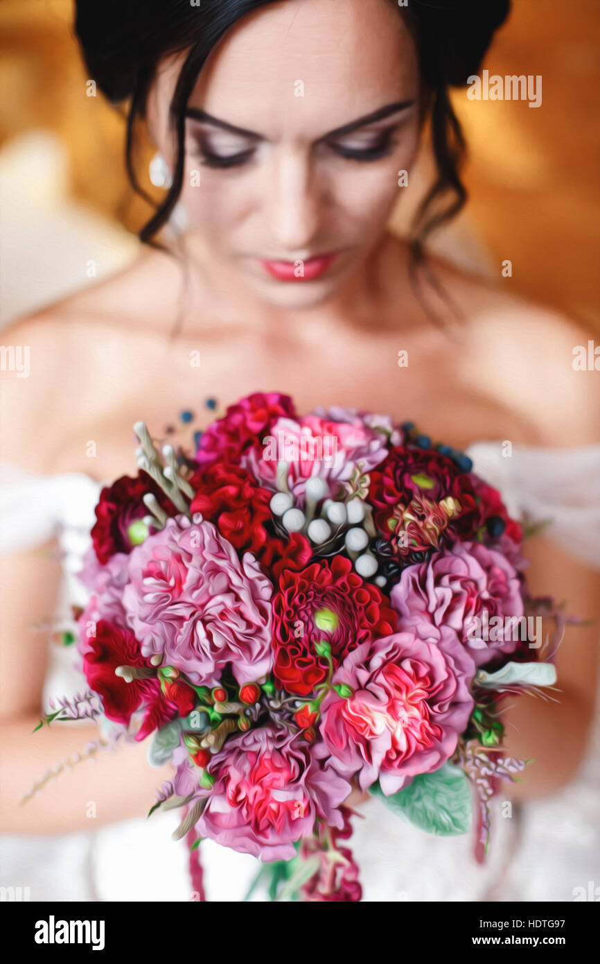 bride with a bouquet of flowers at the wedding Stock Photo - Alamy