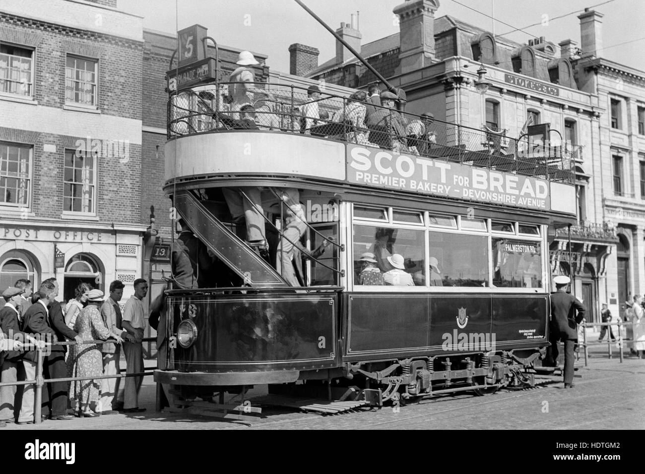 Open top trolley bus Black and White Stock Photos & Images - Alamy