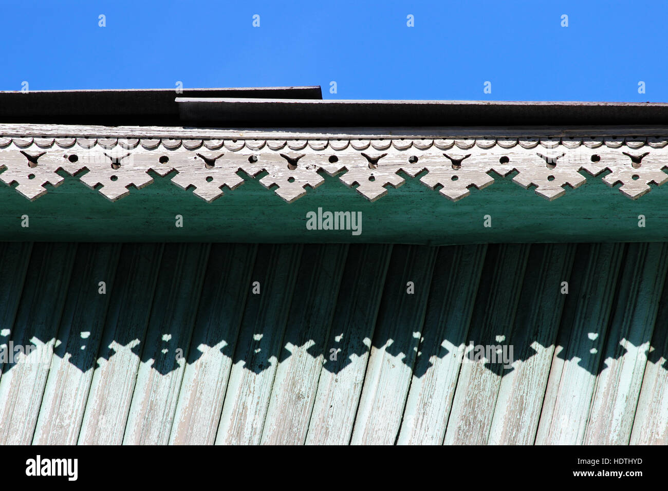 artsy decor trim and classic old wooden house. triangular patterns wood ...