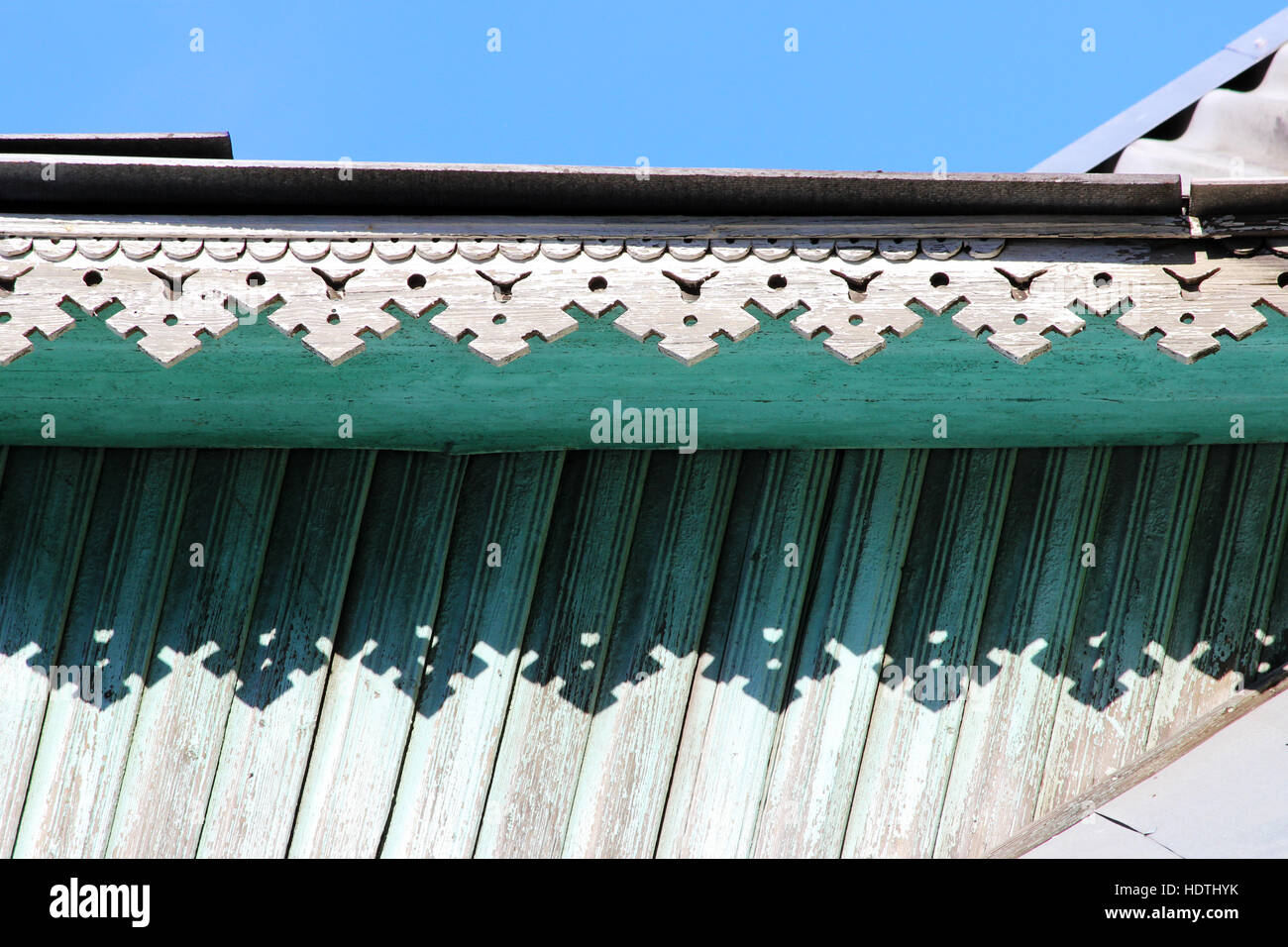 artsy decor trim and classic old wooden house. triangular patterns wood ...