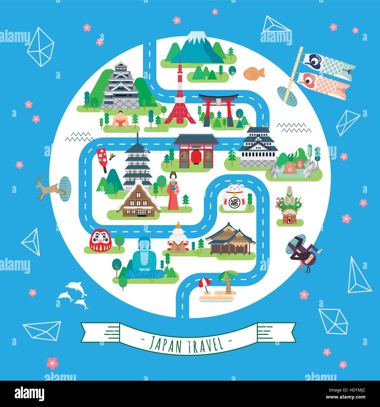 attractive Japan walking map with famous attractions Stock Vector Image ...