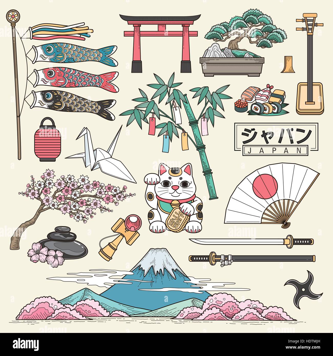 exquisite Japan travel elements collection in line style - Japan ...