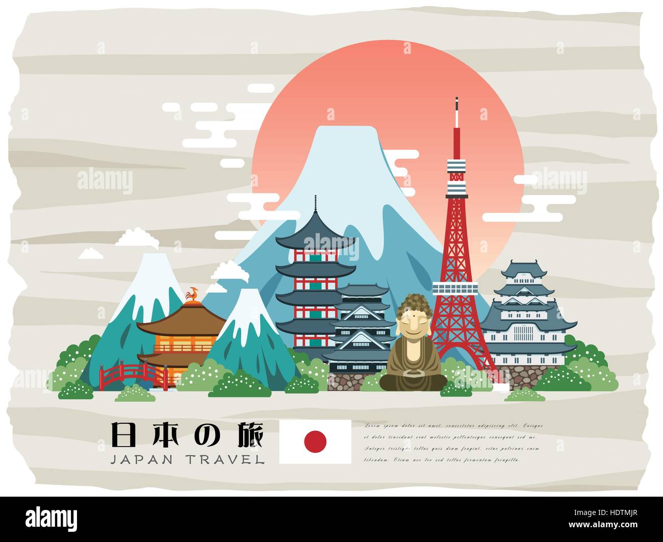 attractive Japan travel poster - Japan Travel in Japanese words Stock ...