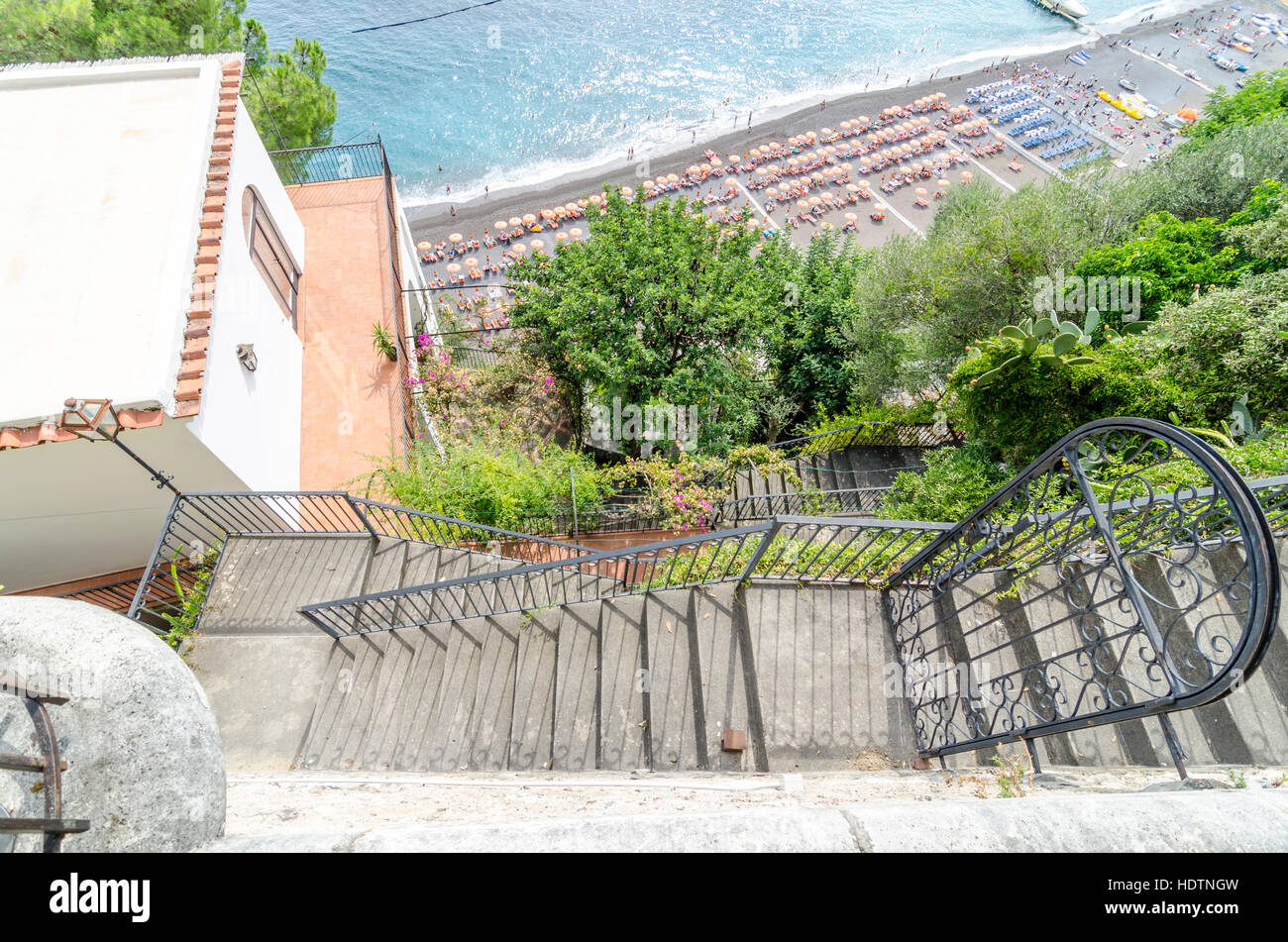 Steep steps going down the cliff to a house in Positano, Amalfi Coast ...