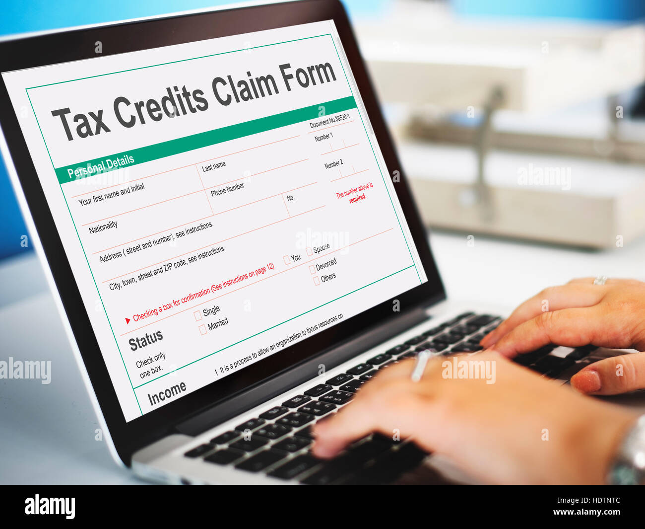 Tax Credits Claim Return Deduction Refund Concept Stock Photo - Alamy