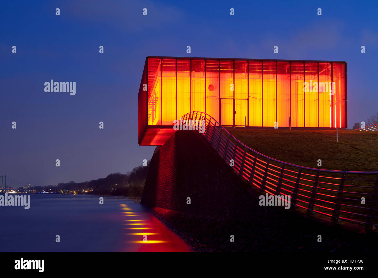 Germany, Cologne, flood pumping station at the river Rhine in the ...
