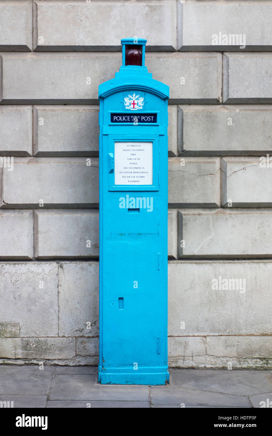 Police public call post in City of London Police light blue, Walbrook ...