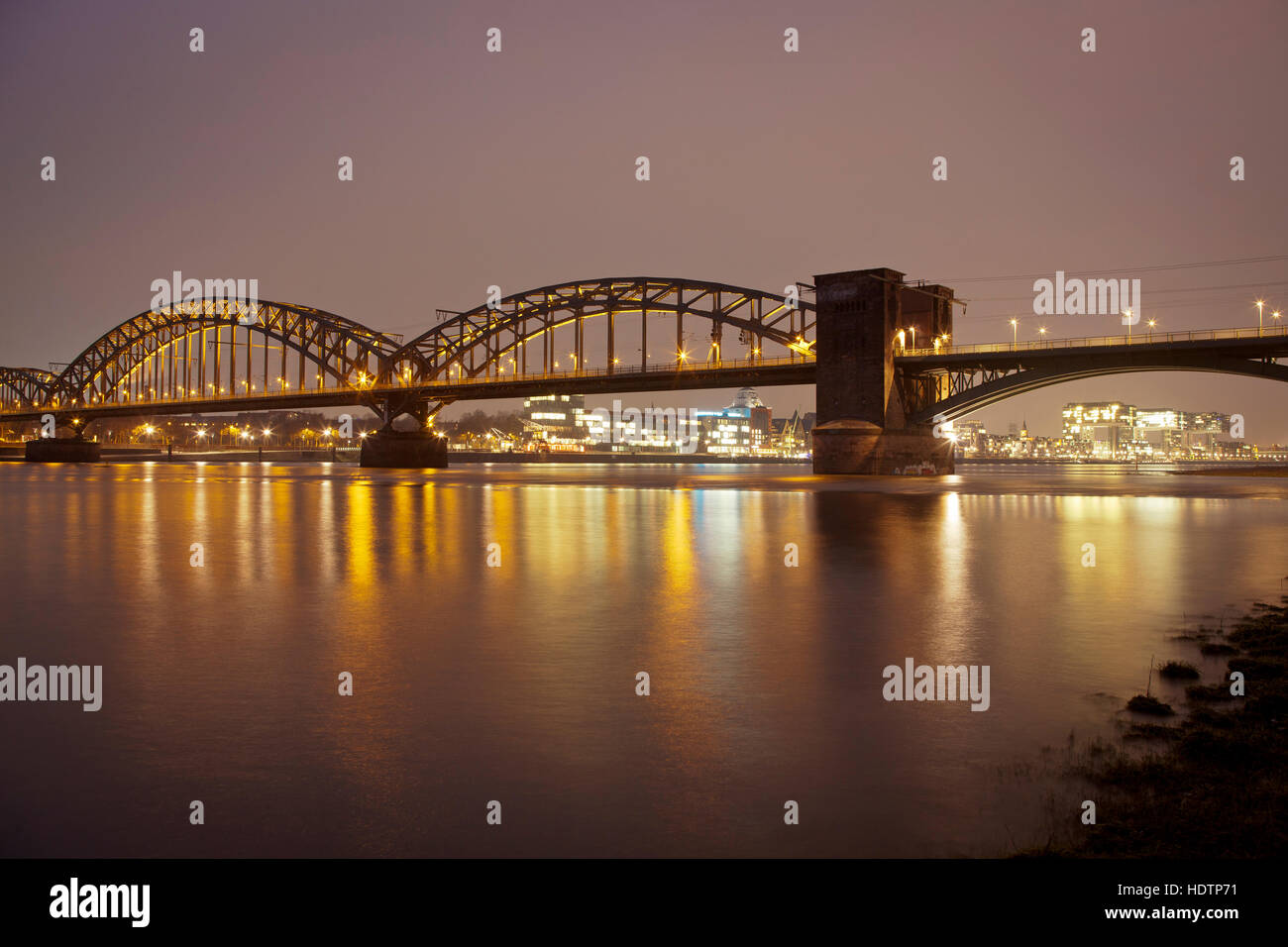 Germany, Cologne, Suedbruecke, railroad bridge across the river Rhine ...